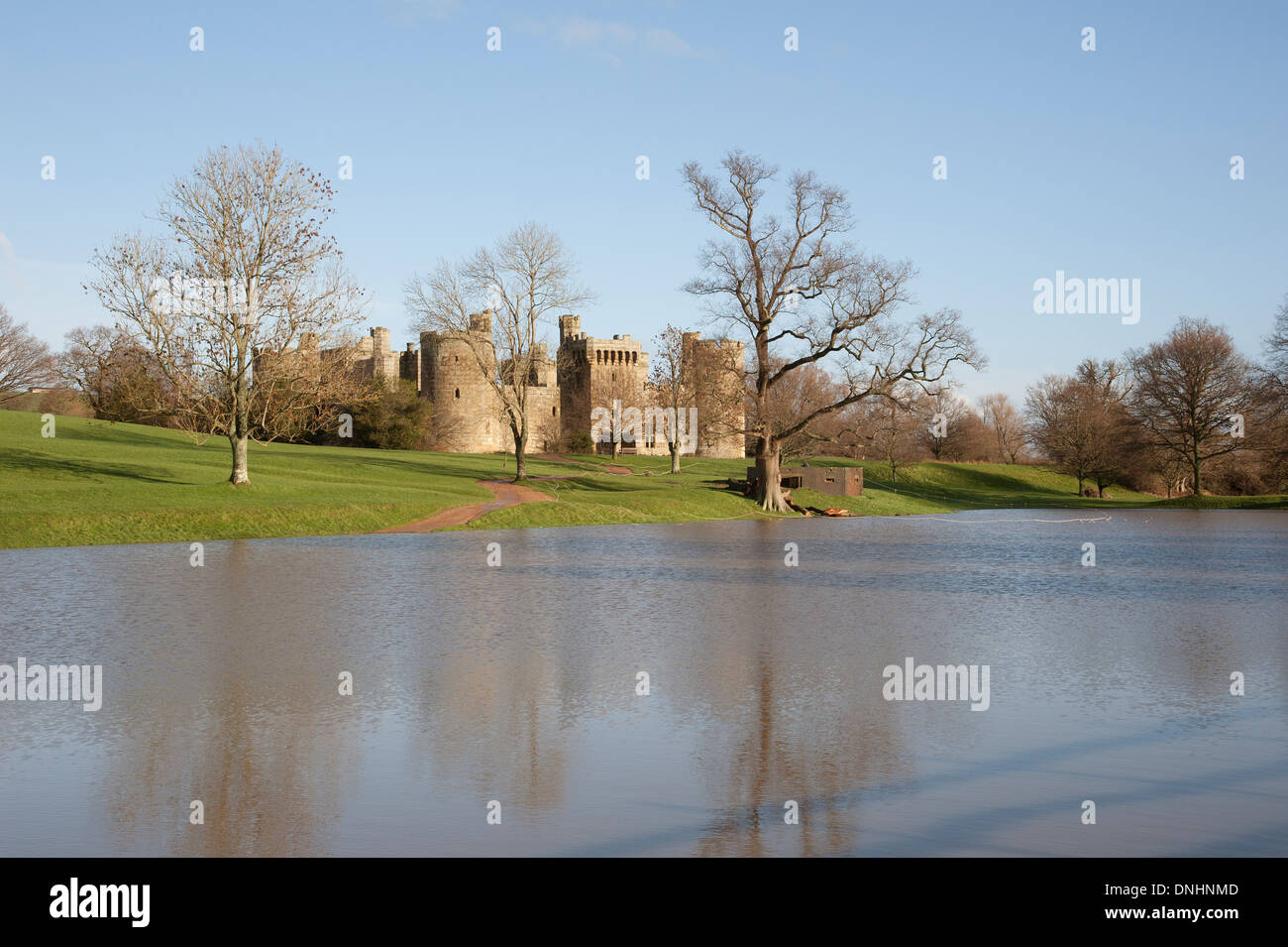 Bodium Castle and the River Rother which had burst its banks on the ...