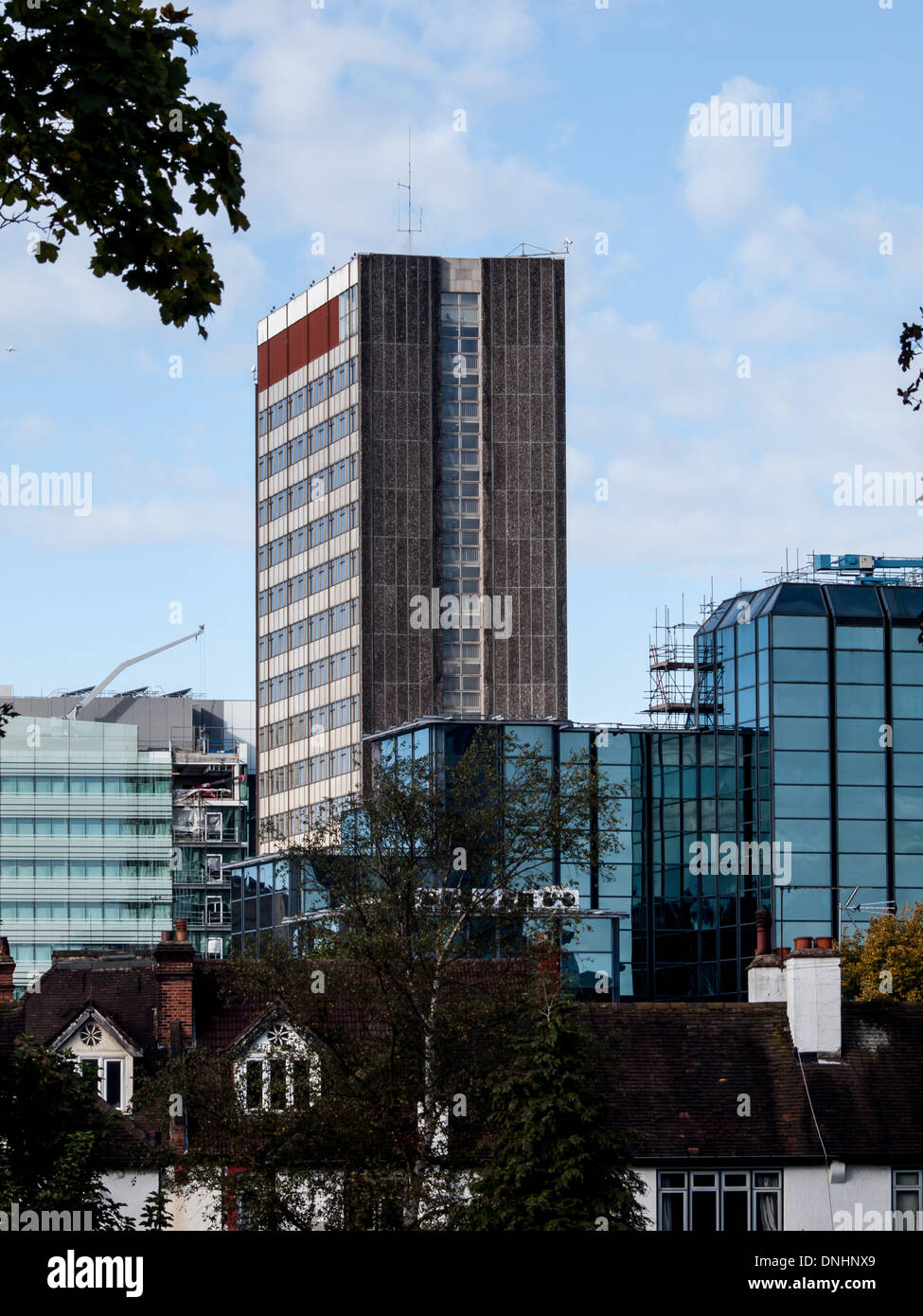 The former Nestle building rises above buildings in central Croydon ...