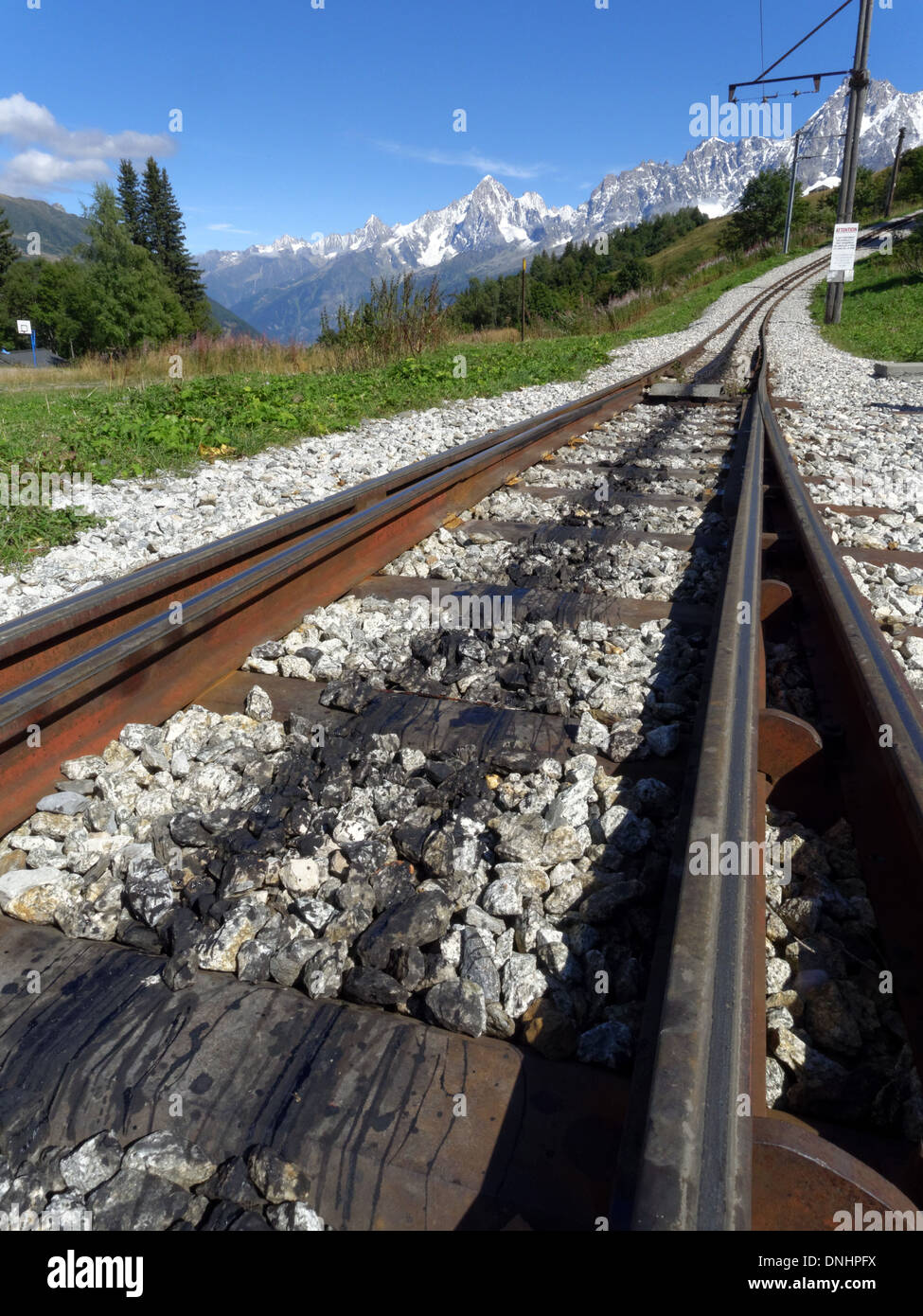 The cog railway tracks at Bellevue near Chamonix in the French Alps ...
