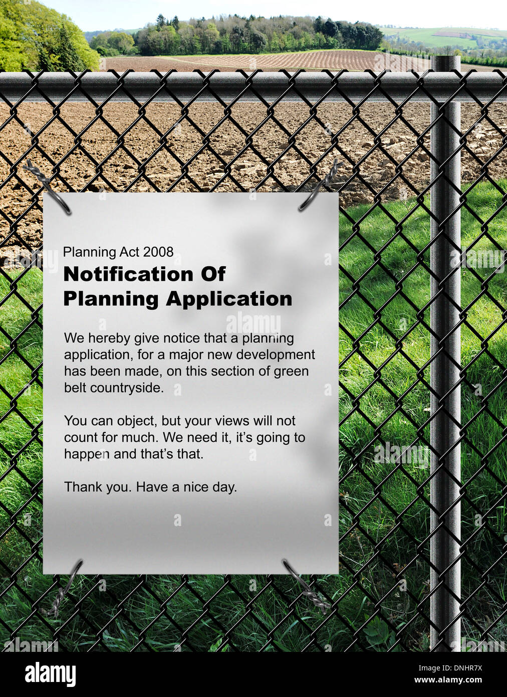 Notification Of Planning Application notice, fixed on wire fencing on ...