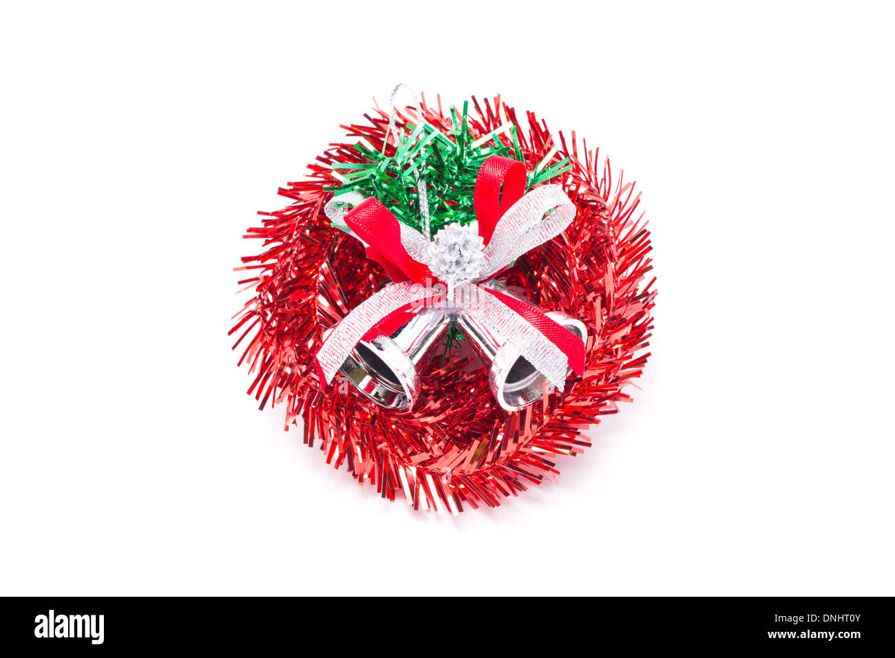 Red Christmas wreath with silver bells Stock Photo - Alamy