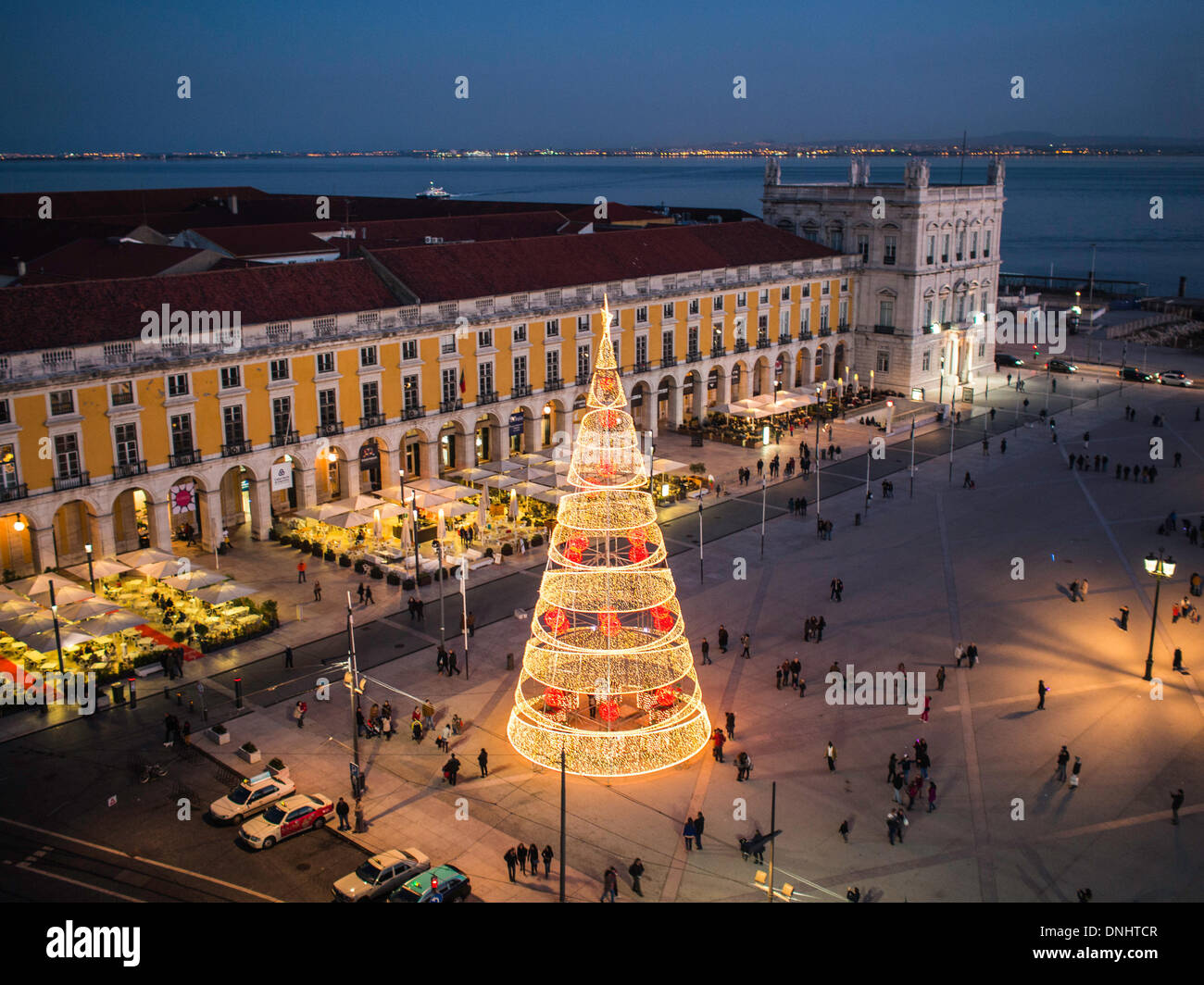 Christmas tree in Praça do Comercio seen from the top of the Rua ...