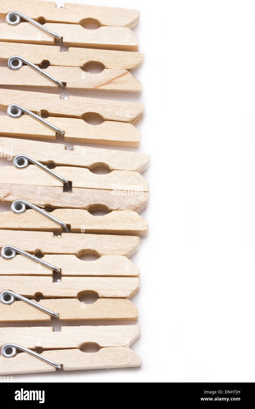 Set of wooden clothes pins on white background with copy space Stock ...