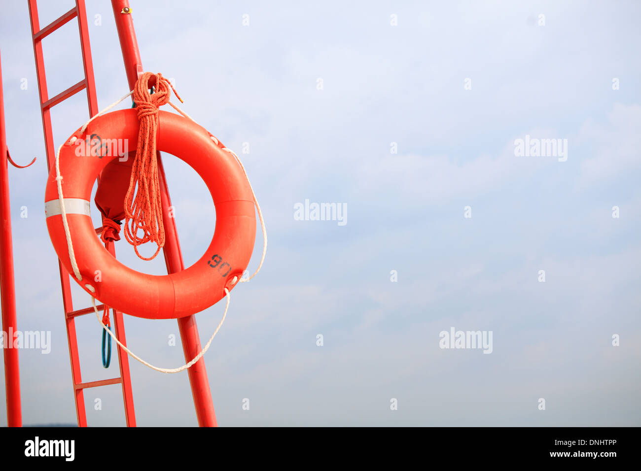 Beach life-saving. Lifeguard rescue equipment orange lifebuoy buoyancy ...