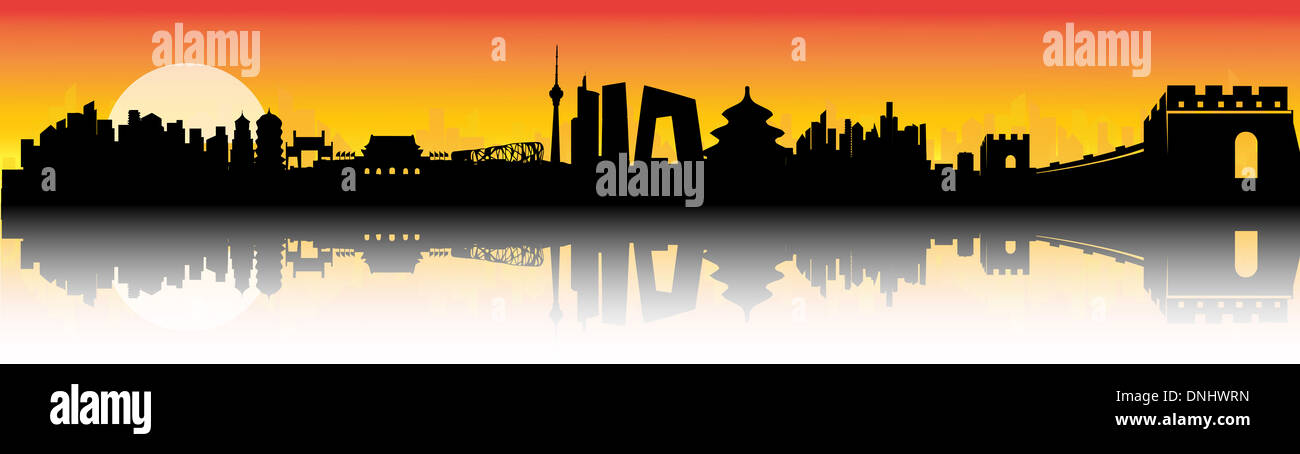 Beijing City Skyline Sunset Silhouette vector artwork Stock Photo - Alamy