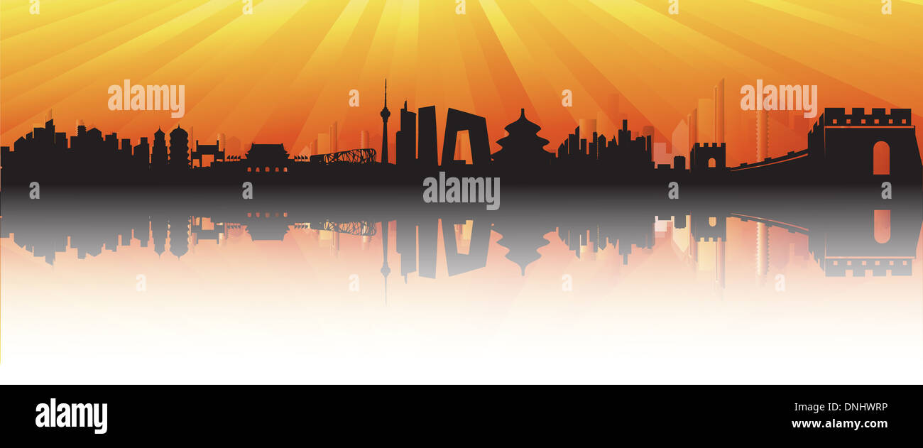 Beijing City Skyline Sun Rays Silhouette vector artwork Stock Photo - Alamy