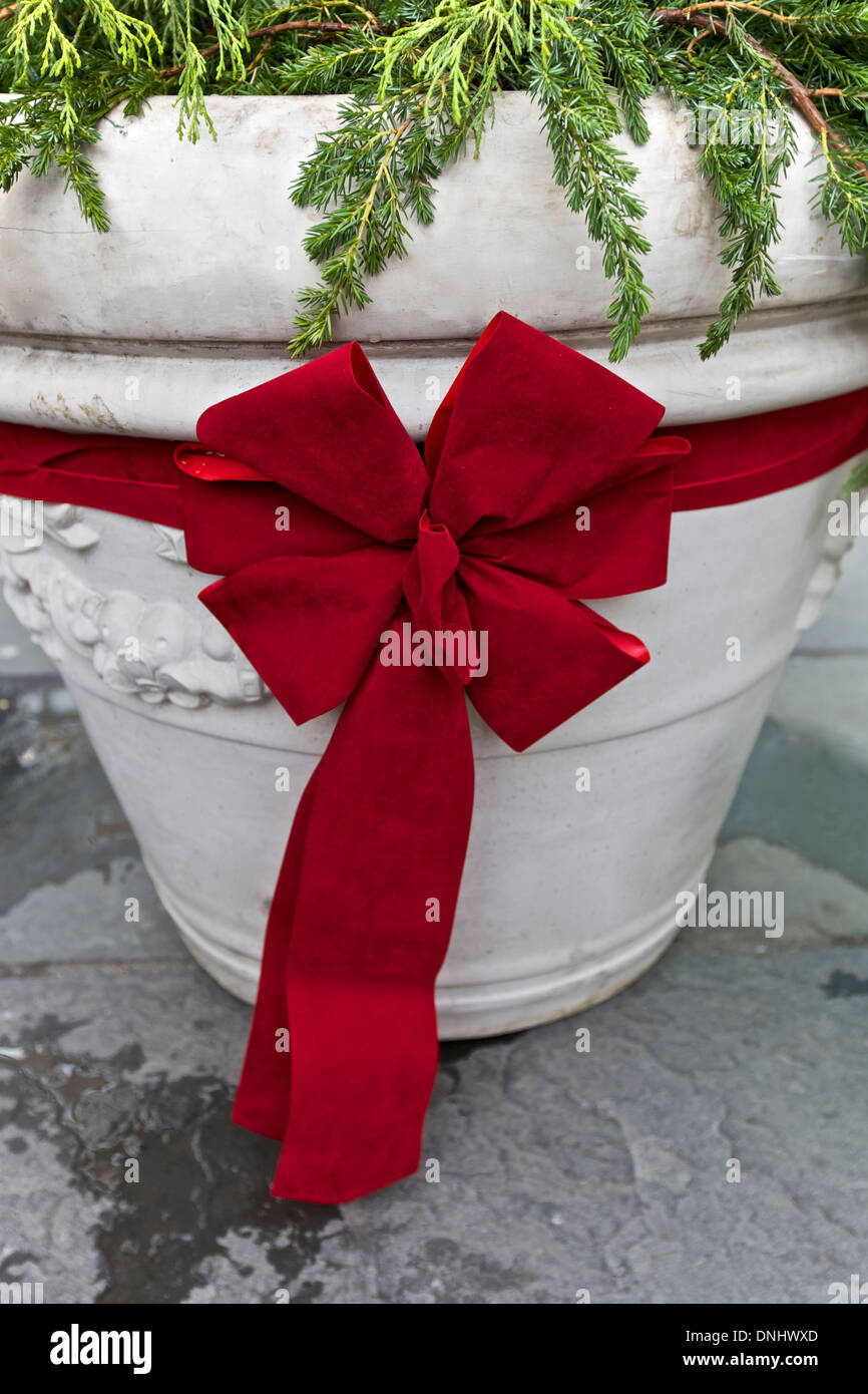 Christmas bow on a pot Stock Photo - Alamy