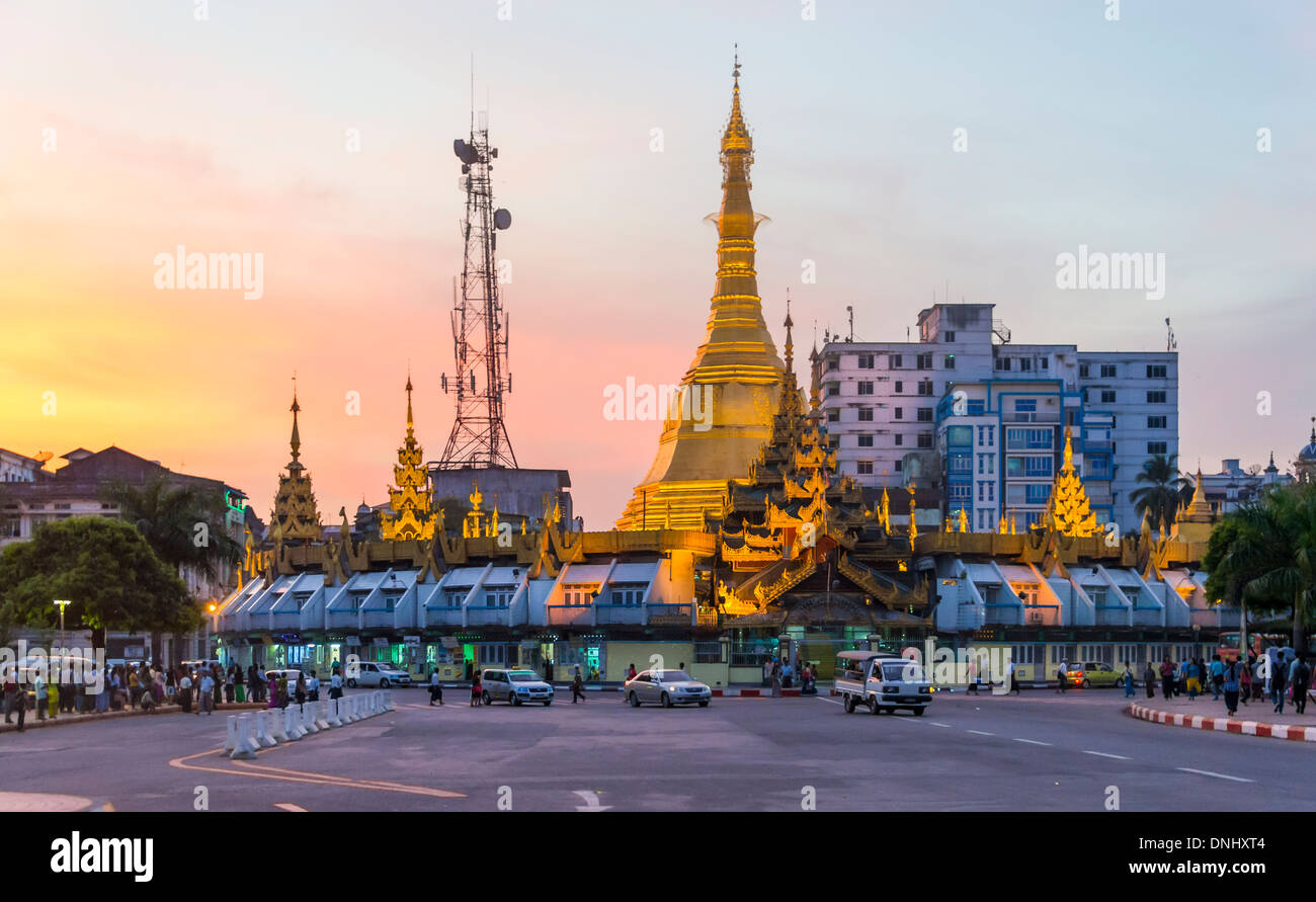 YANGON, MYANMAR - CIRCA DECEMBER 2013: View of the Maha Bandula Road ...