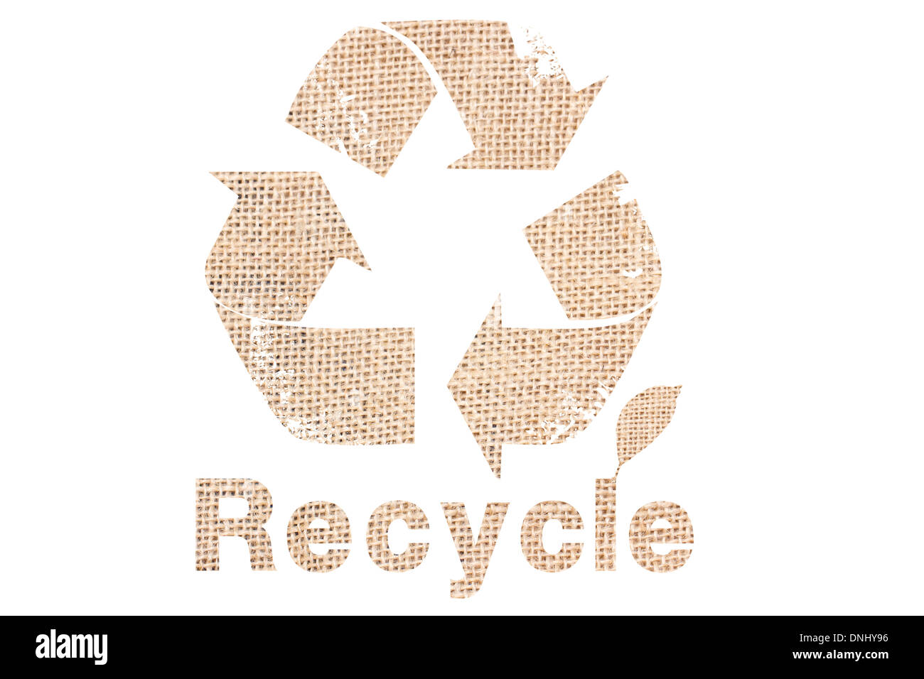 Recycle sign with sackcloth texture Stock Photo - Alamy