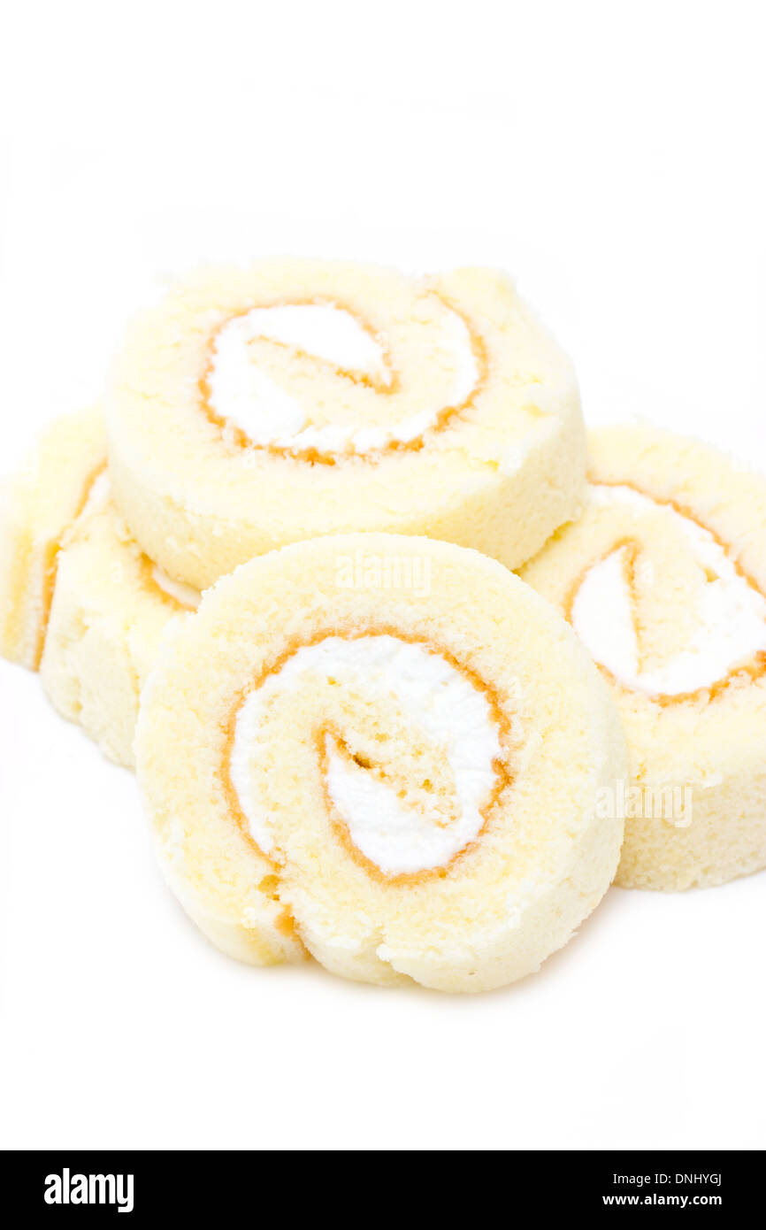 Vanilla roll cake isolated on white Stock Photo - Alamy