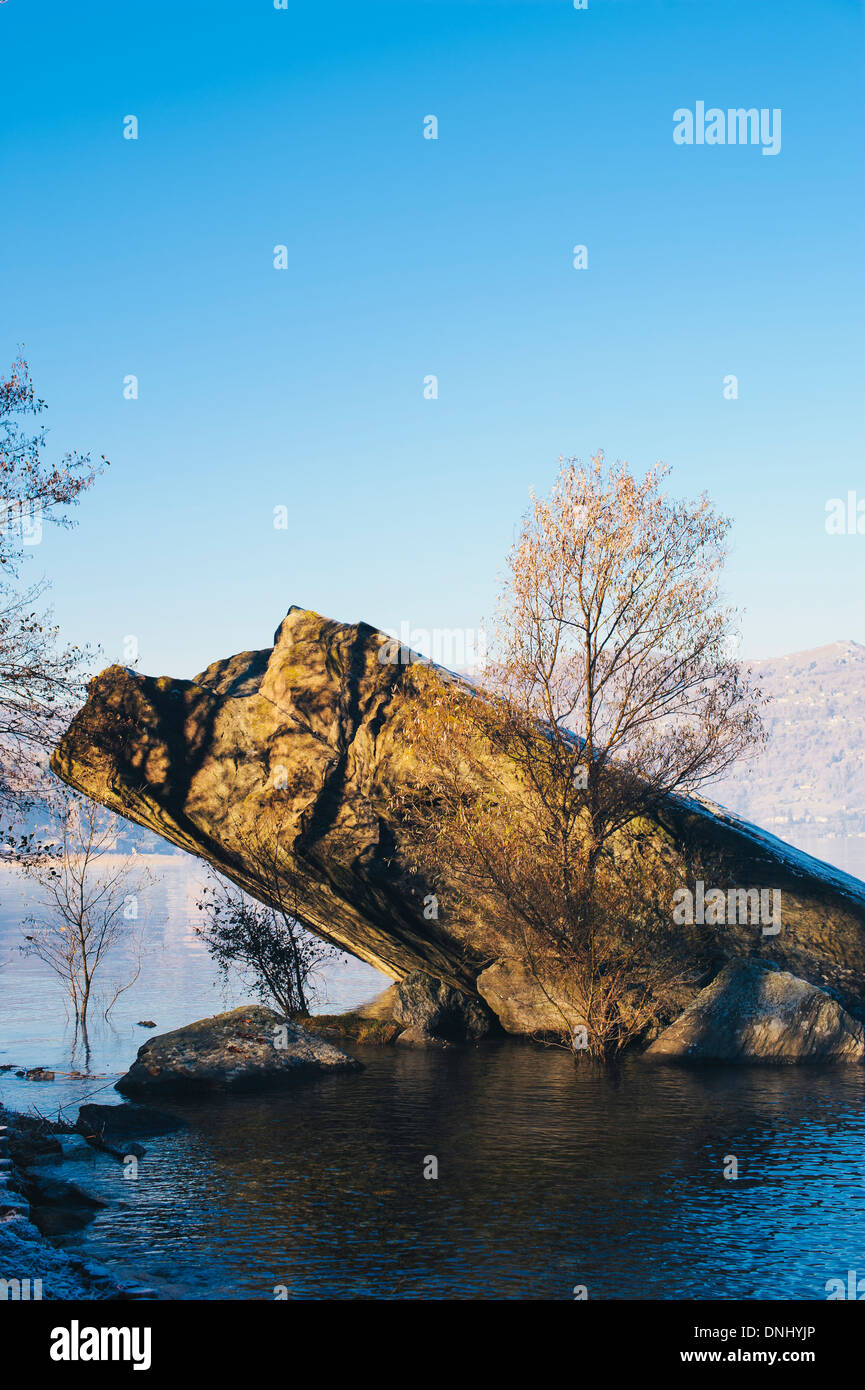 boulder in Lake Maggiore, Ranco, Varese, Italy Stock Photo - Alamy