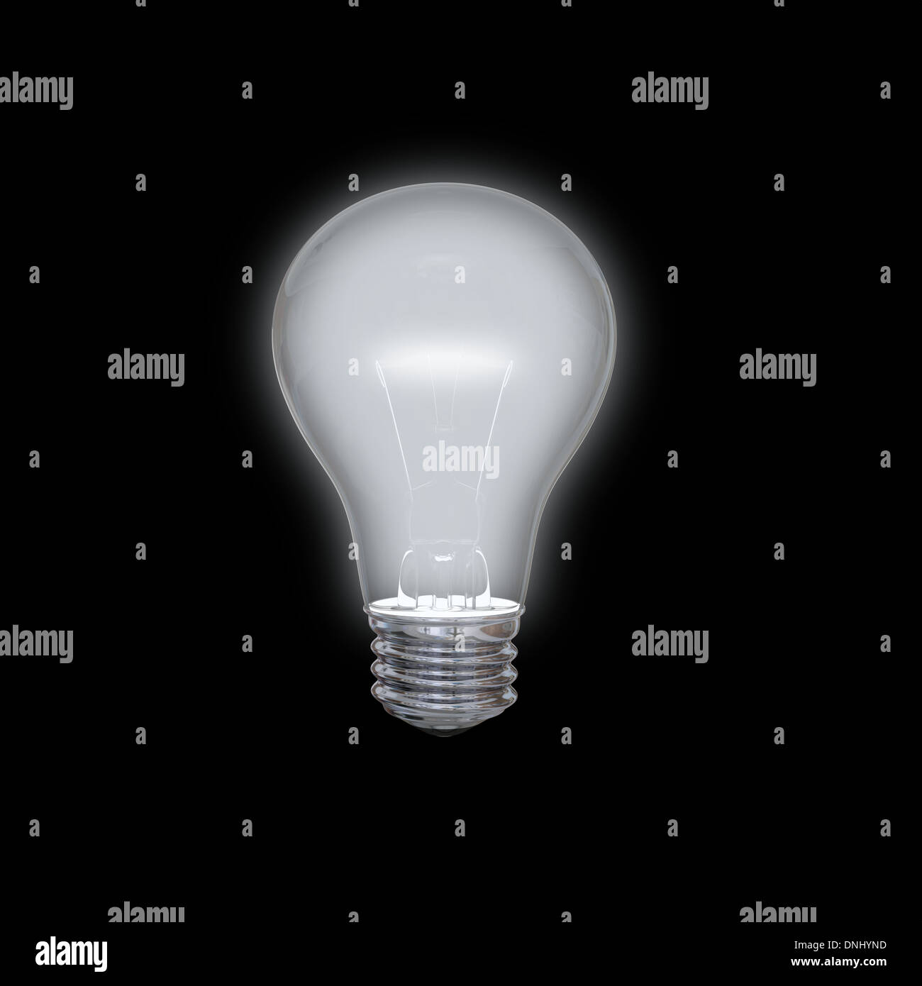 Glowing lightbulb illustration isolated on black background Stock Photo ...