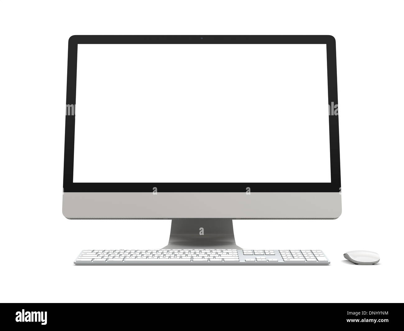 Modern desktop computer with white blank screen isolated on white ...