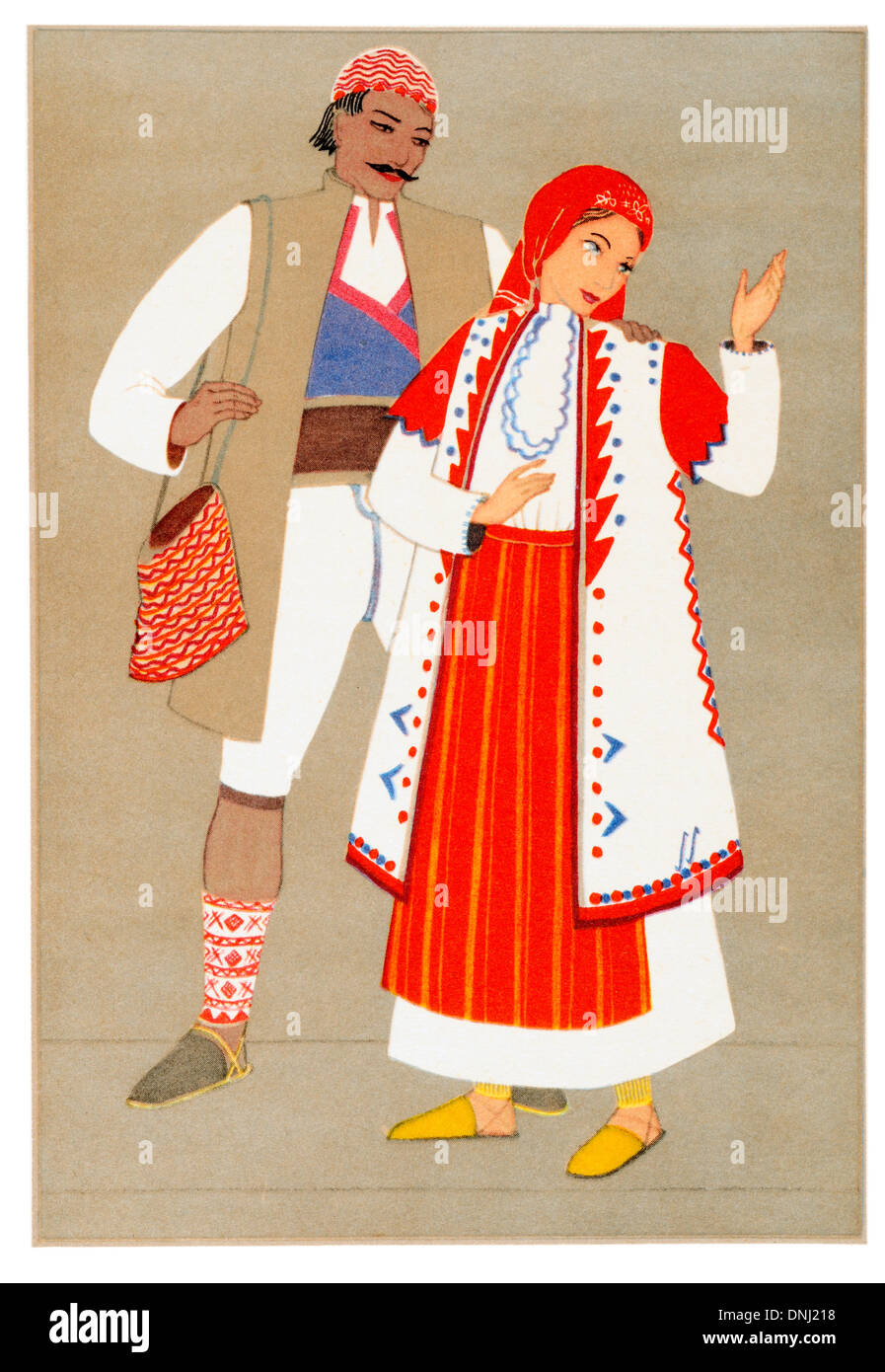 Yugoslavian Traditional costume early 20th century lithograph Stock ...