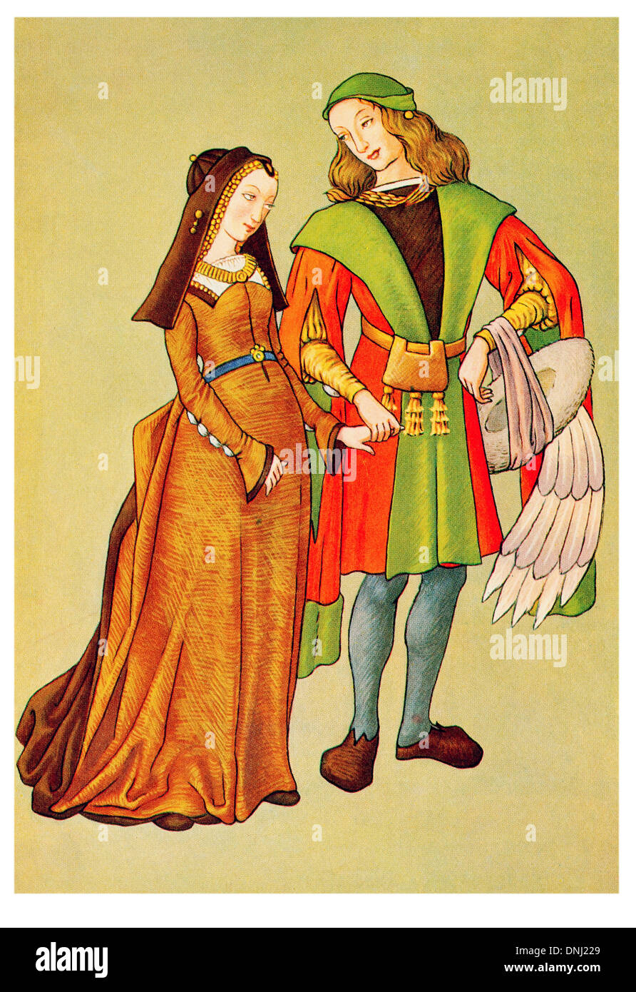 English Man and woman in outdoor clothes Late 15th Century Stock Photo ...