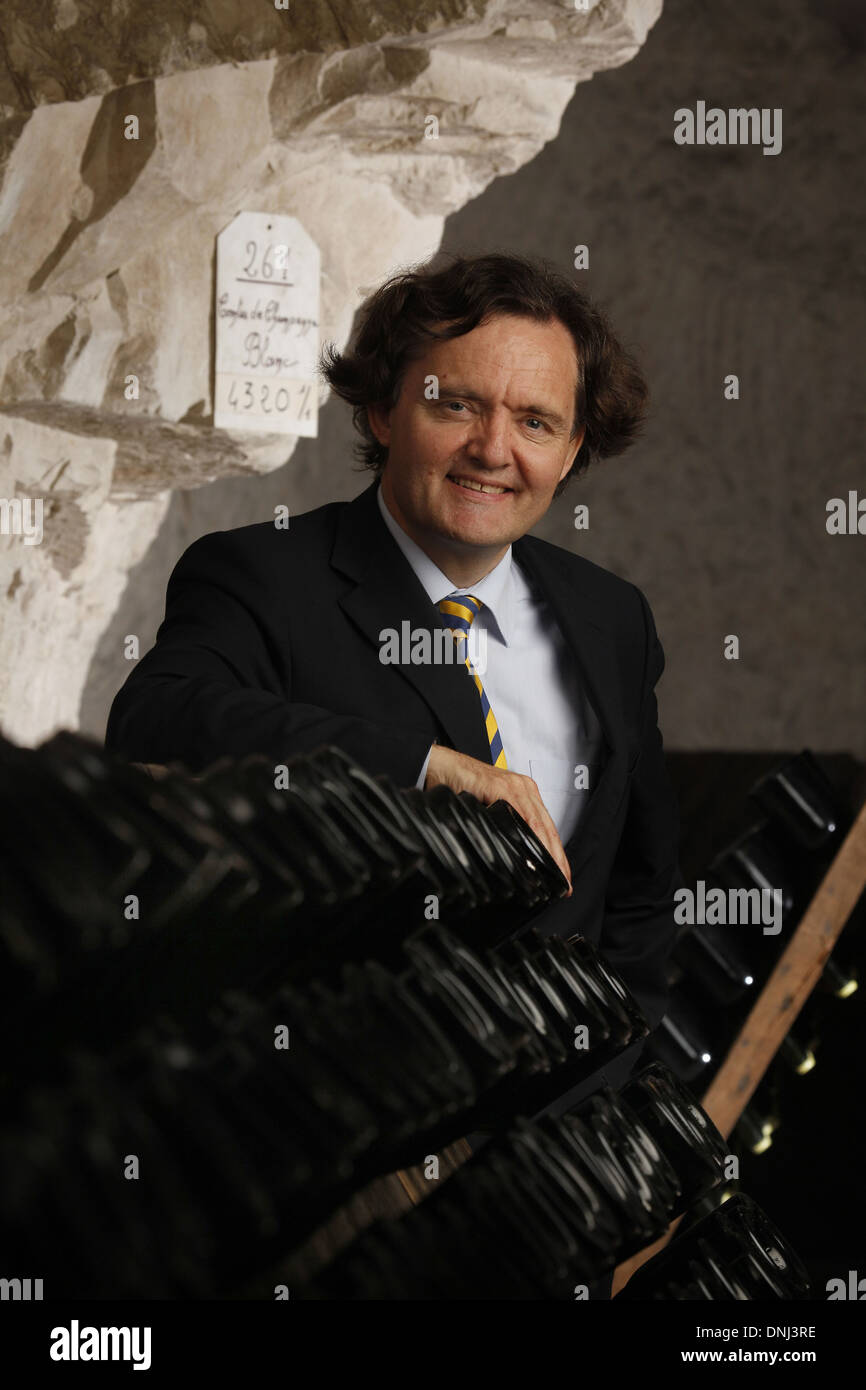 PIERRE-EMMANUEL TAITTINGER IN THE WINE CELLARS OF TAITTINGER CHAMPAGNES ...
