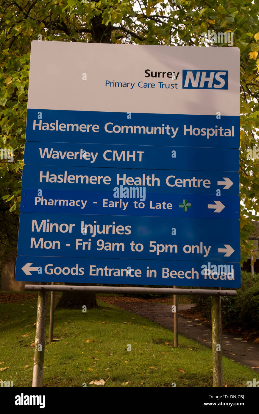 Sign outside Haslemere Community Hospital for Surrey Primary Care Trust ...