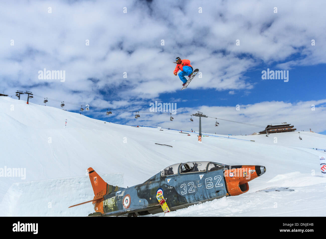 Ski and snowboarding action Stock Photo - Alamy