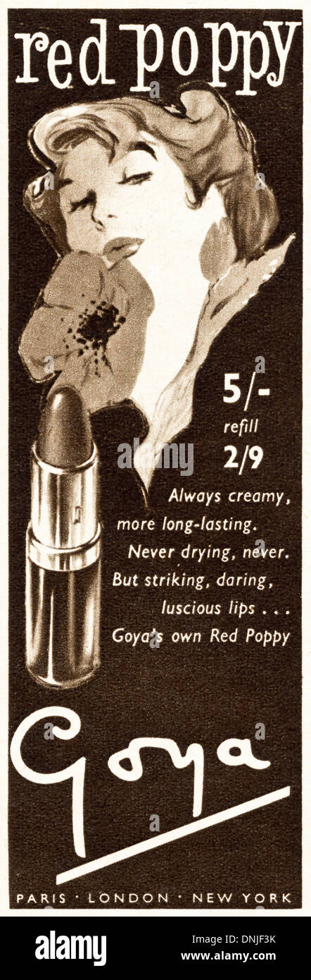 1950s magazine advertisement advertising RED POPPY lipstick by GOYA ...