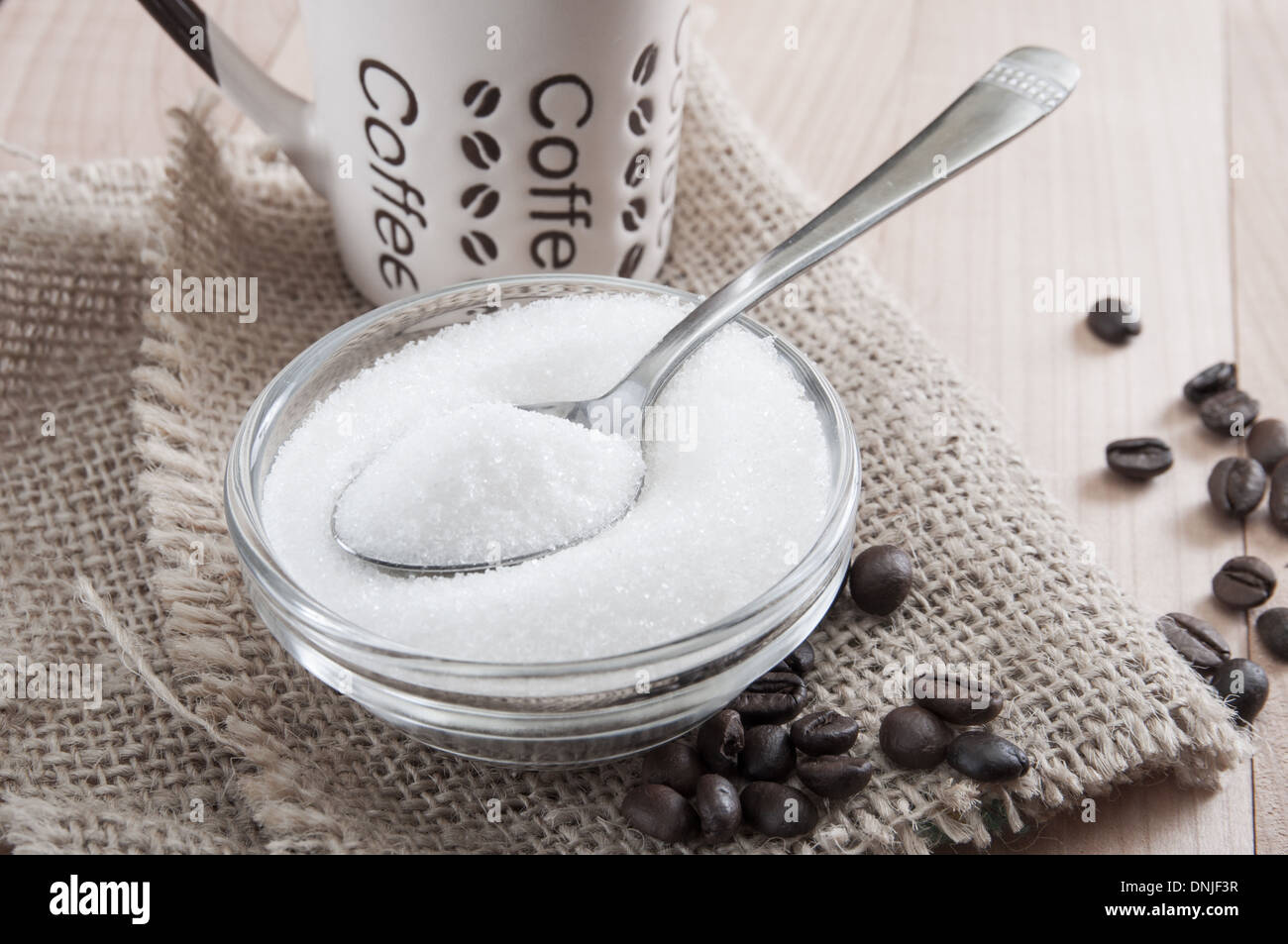 sugar and coffee on the table, close up photo Stock Photo - Alamy