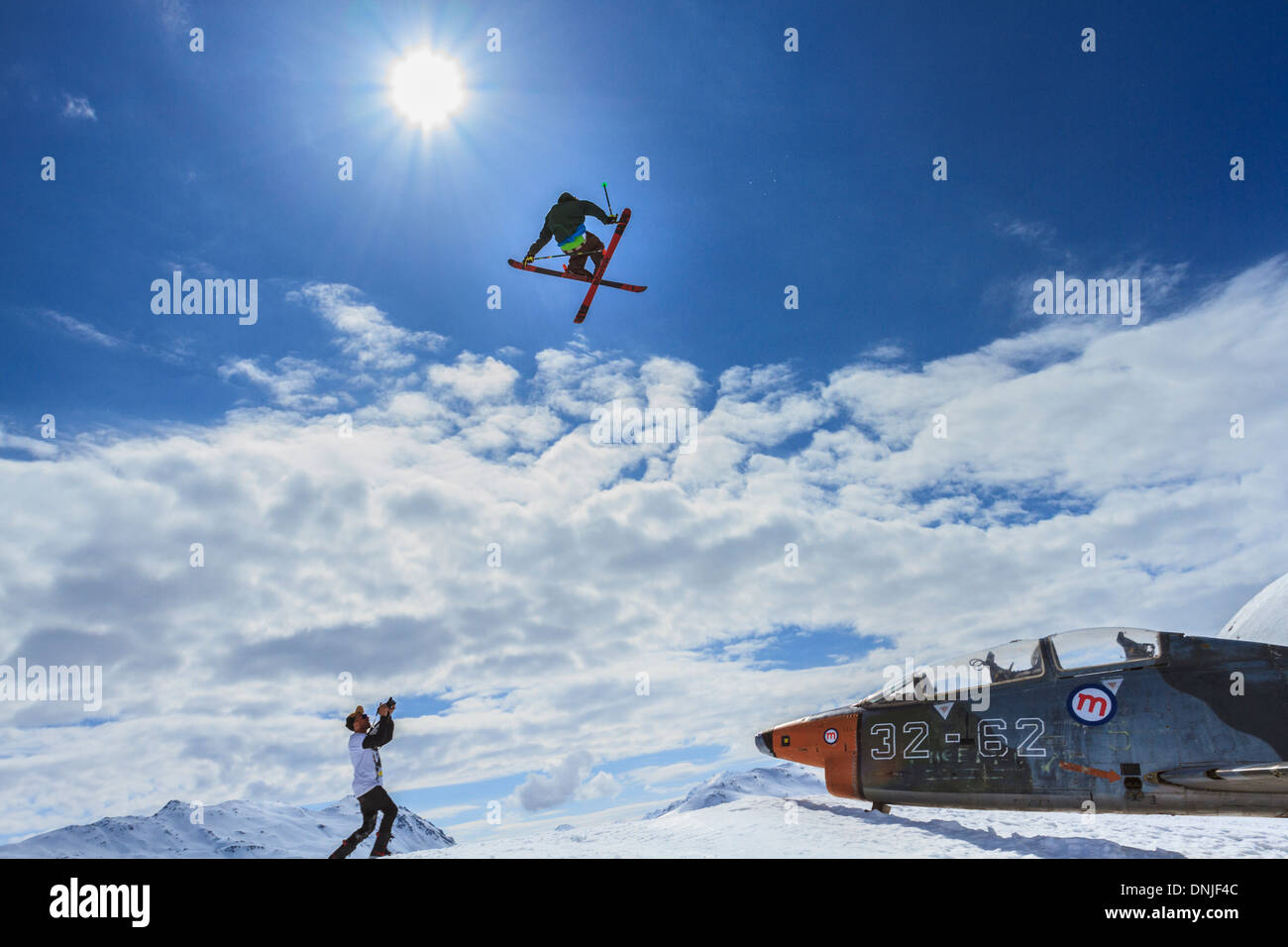 Ski and snowboarding action Stock Photo - Alamy