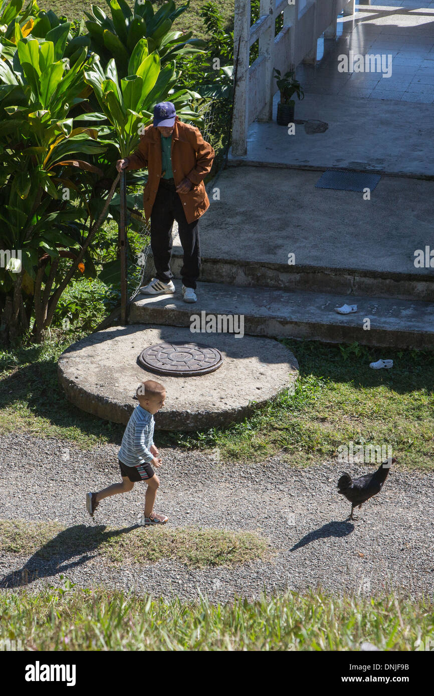 CHILD AND OLD MAN IN THE ECOLOGICAL VILLAGE OF LAS TERRAZAS, BIOSPHERE ...