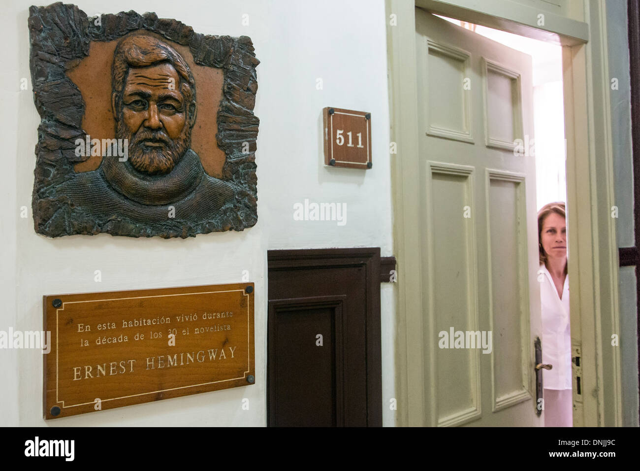 DOOR TO ROOM 511 IN THE AMBOS MUNDOS HOTEL WHERE ERNEST HEMINGWAY (1899-1961), AMERICAN AUTHOR ...