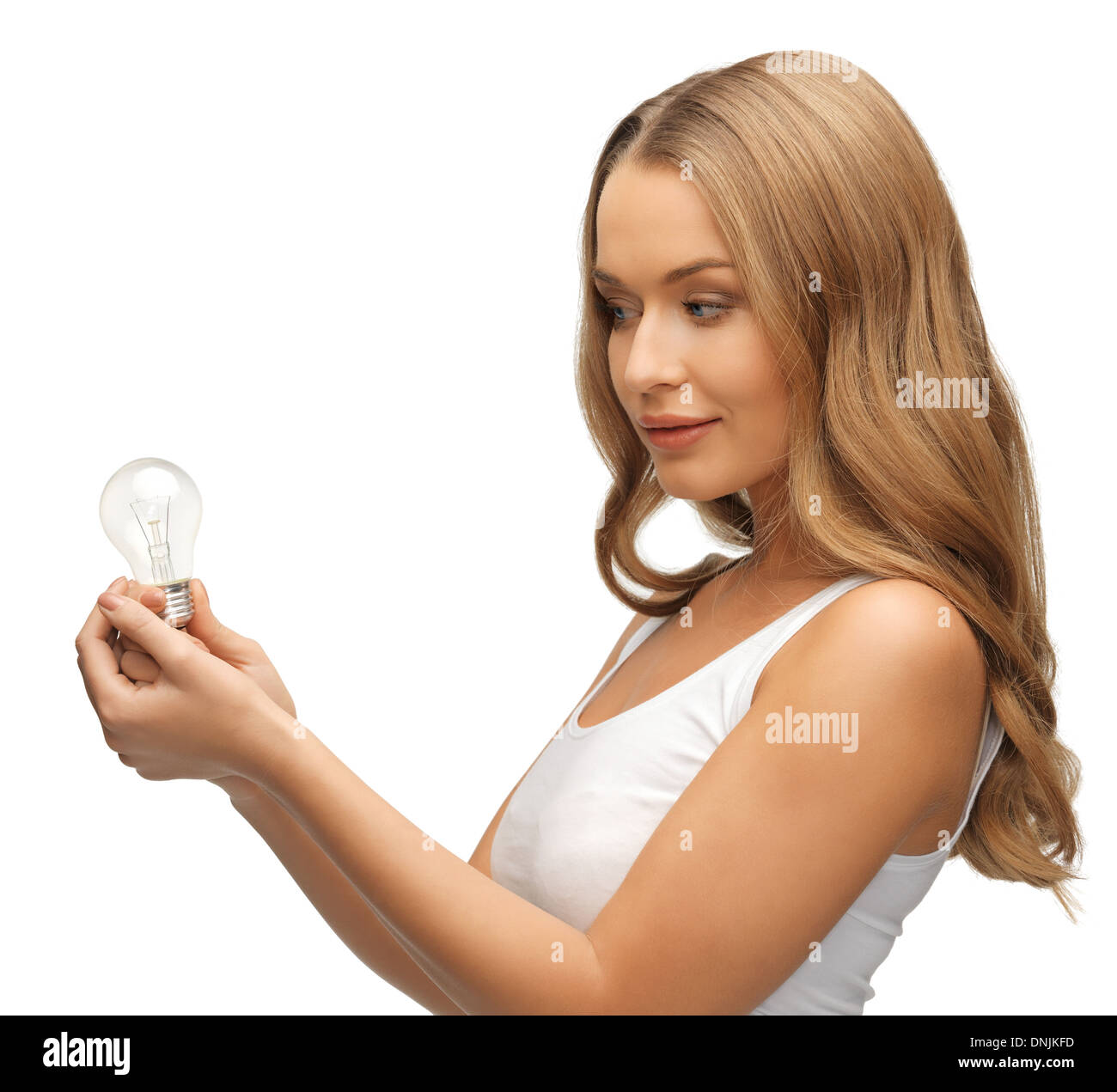 woman with energy saving bulb Stock Photo - Alamy
