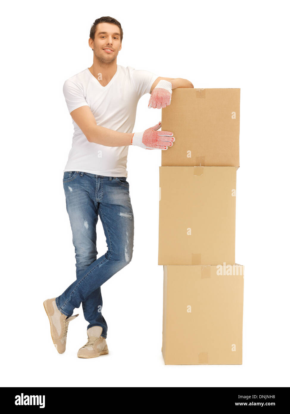 handsome man with big boxes Stock Photo - Alamy