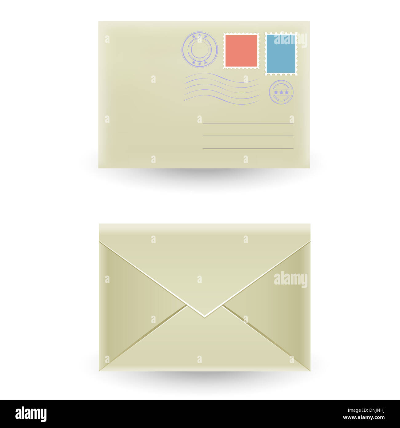 Two closed envelopes, front and rear view isolated on the white ...