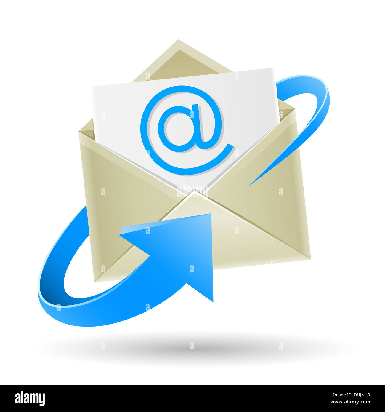 The mail, open envelope with a sheet of paper inside and e-mail symbol ...