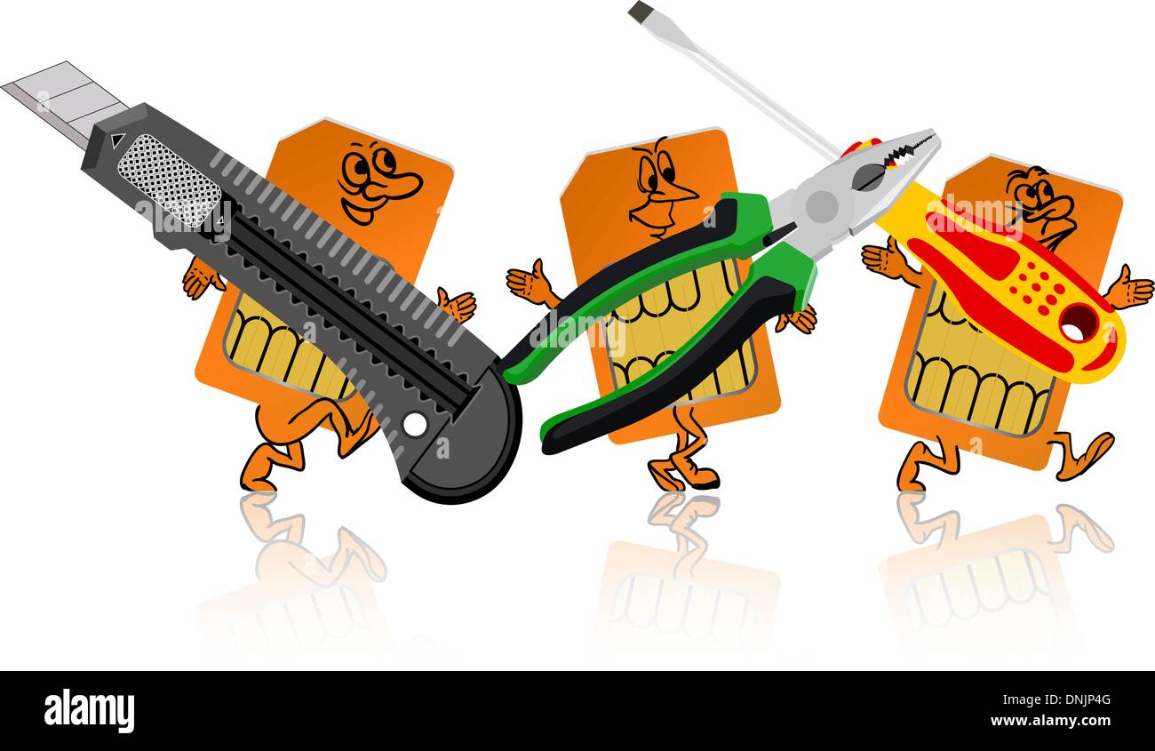 SIM-card in the form of little people are tools Stock Vector Image ...