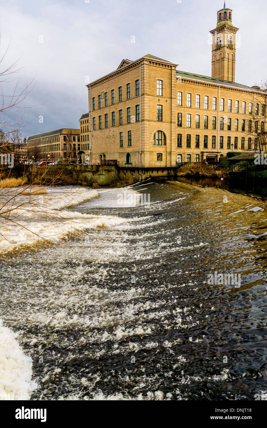 New Mill, Saltaire, West Yorkshire. River Aire in foreground Stock ...