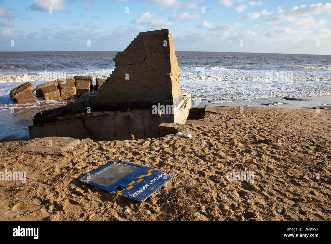 Concrete remains of Hembsy Inshore Lifeboat house after 2013 storm ...