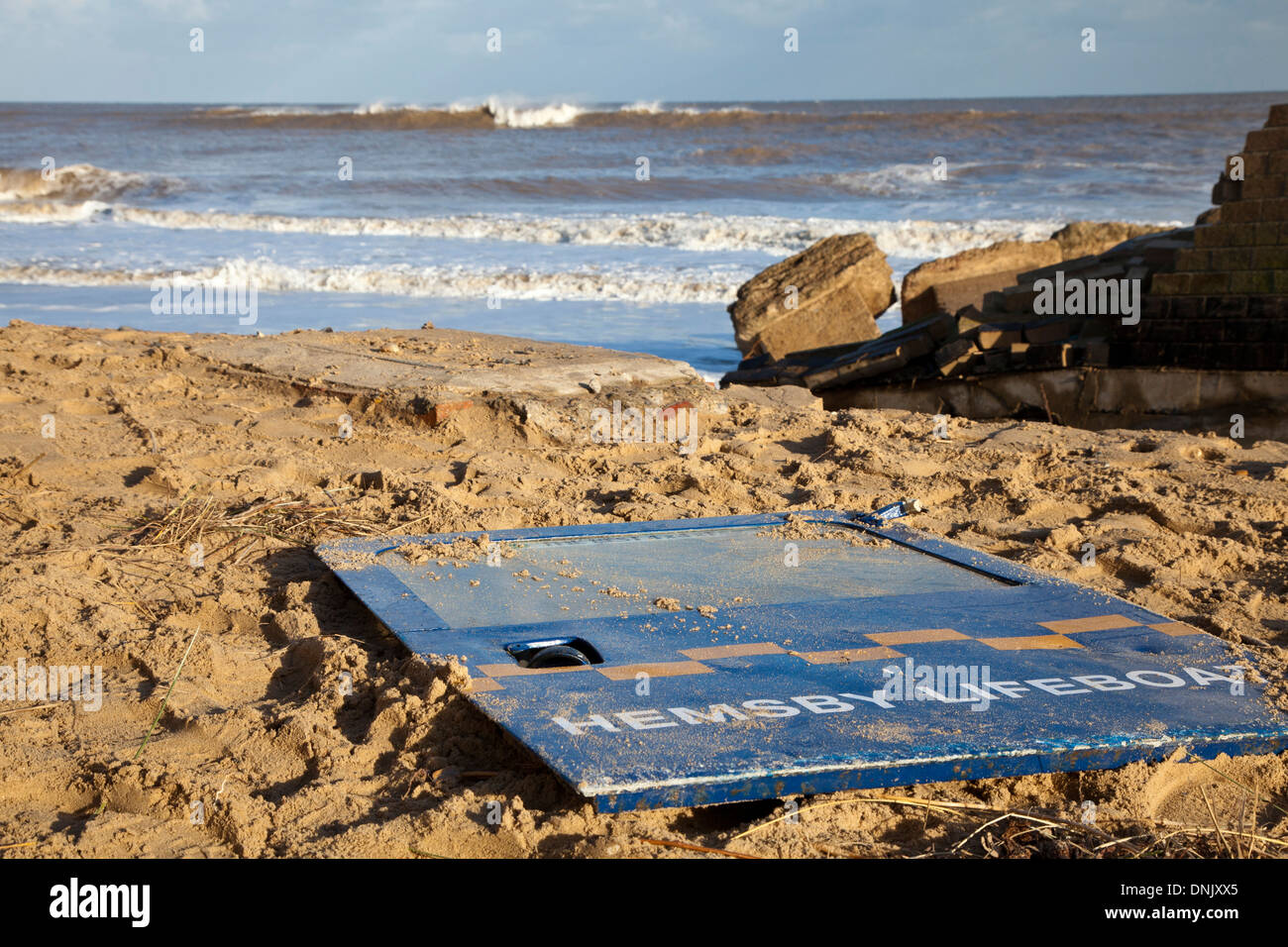 Concrete remains of Hembsy Inshore Lifeboat house after 2013 storm ...