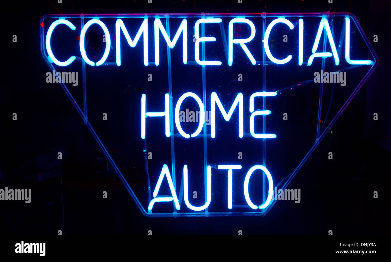 Commercial home auto neon sign Stock Photo - Alamy