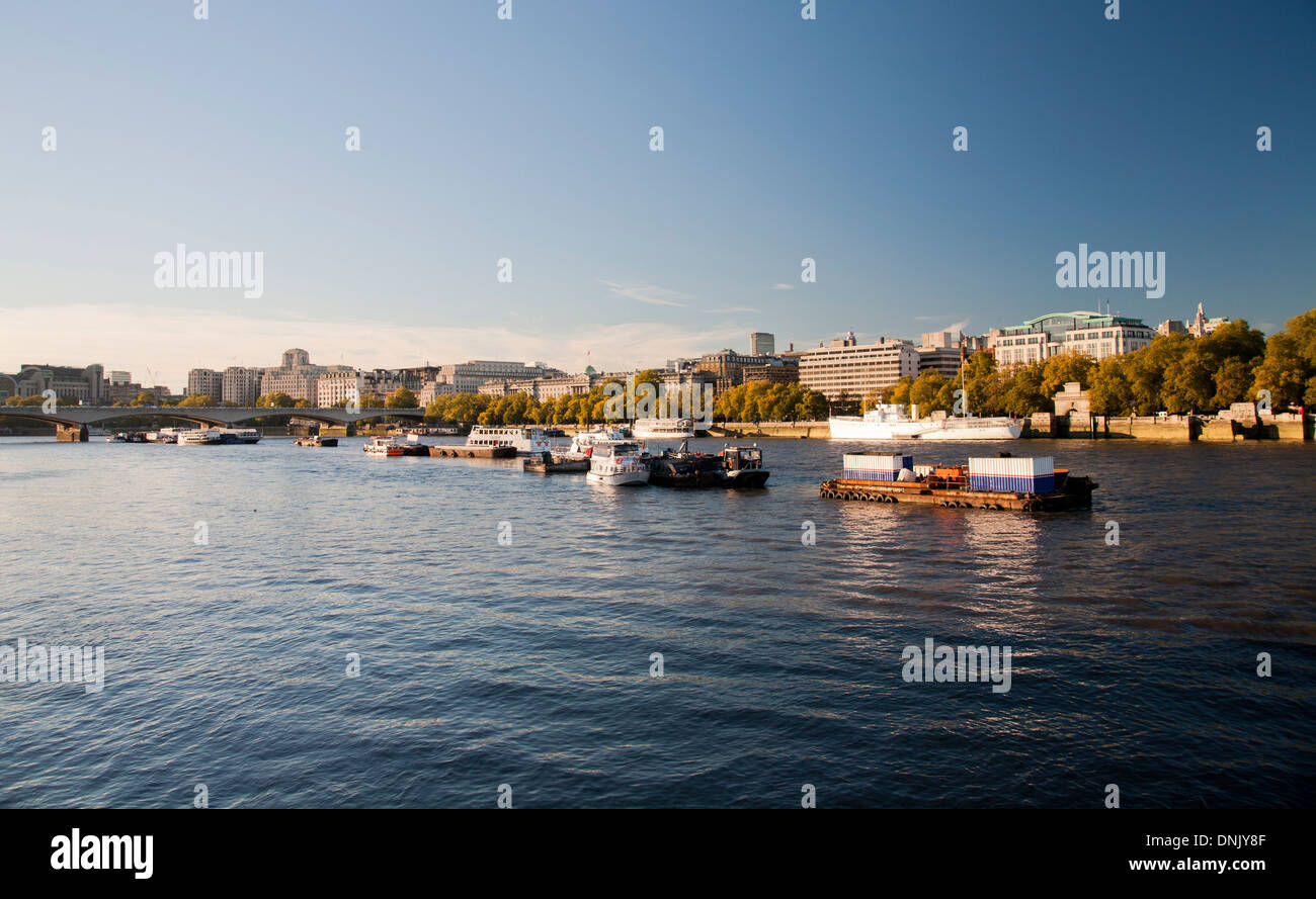 View of the River Thames showing the Thames Embankment, London, England ...