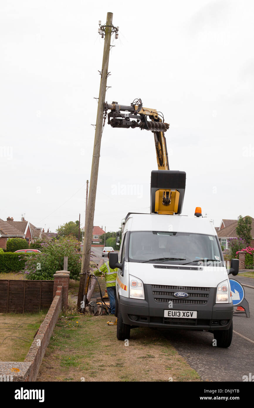 BT contractors replacing telephone pole in Great Yarmouth Stock Photo ...
