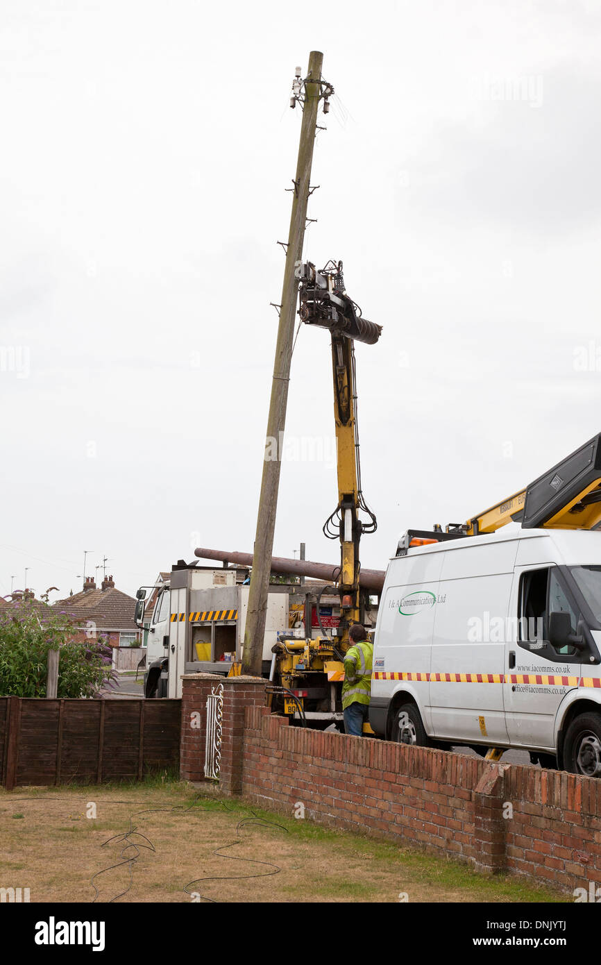 BT contractors replacing telephone pole in Great Yarmouth Stock Photo ...