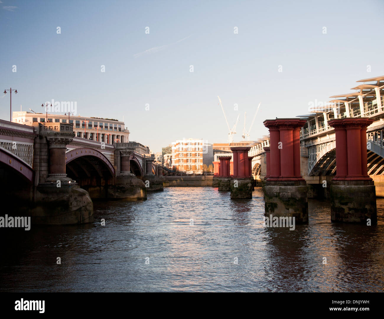 View of the old Blackfriars Bridge and posts, River Thames, City of ...