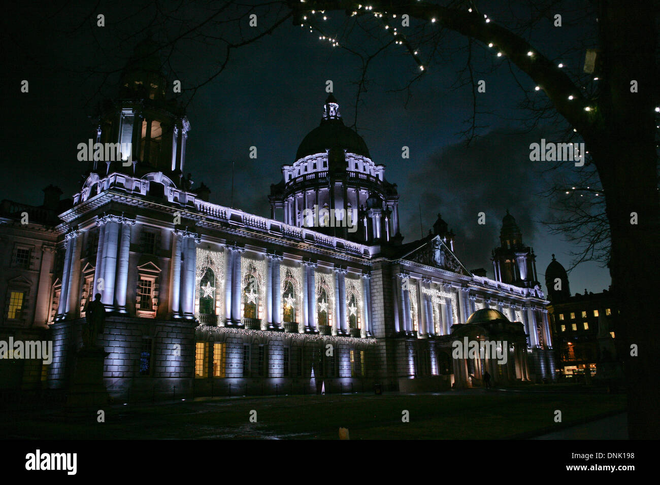 02 January 2014 Christmas lights on Belfast City hall Stock Photo - Alamy