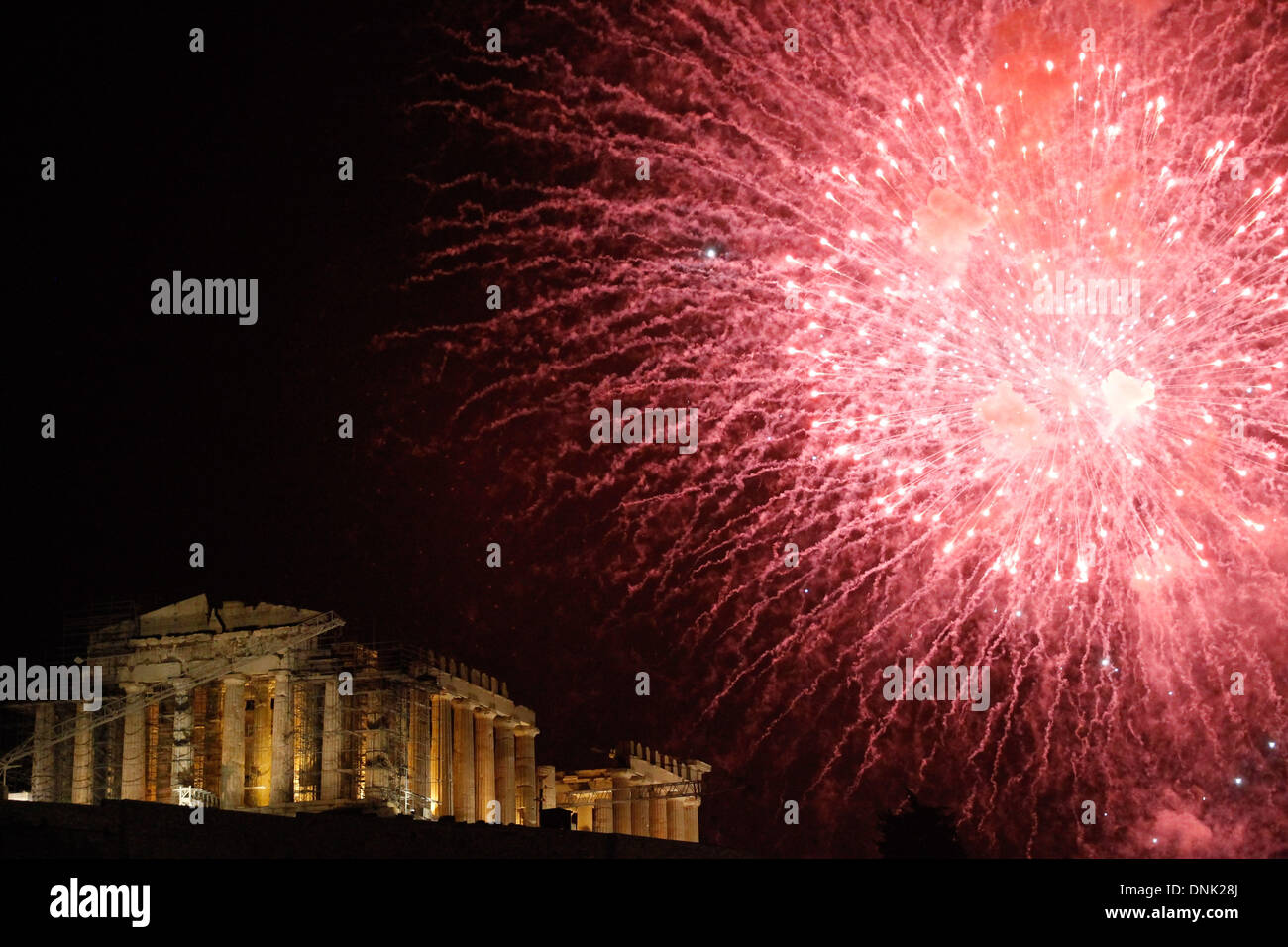 Athens, Greece. 1st Jan, 2014. Fireworks light up the Parthenon at ...