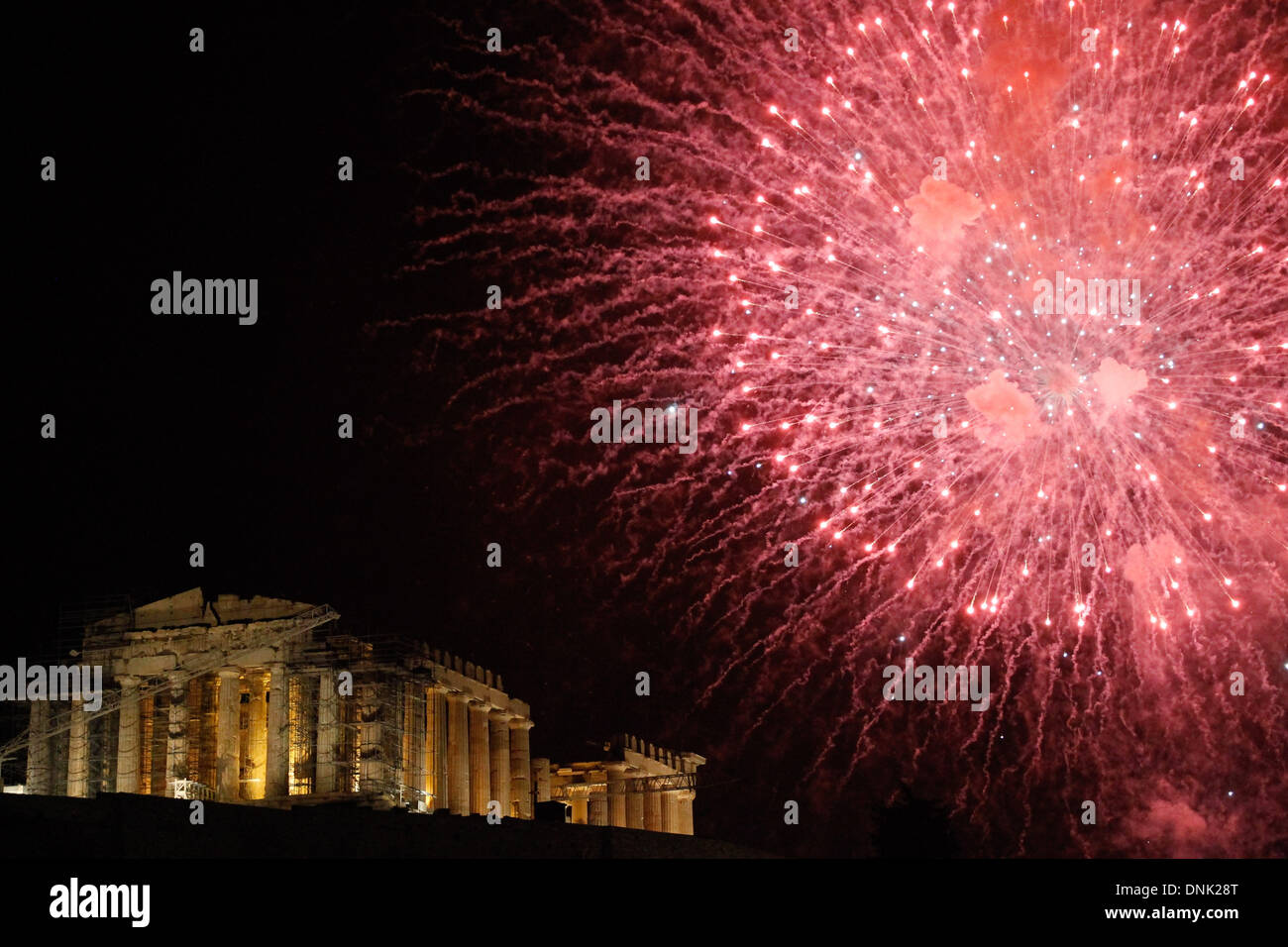 Athens, Greece. 1st Jan, 2014. Fireworks light up the Parthenon at ...