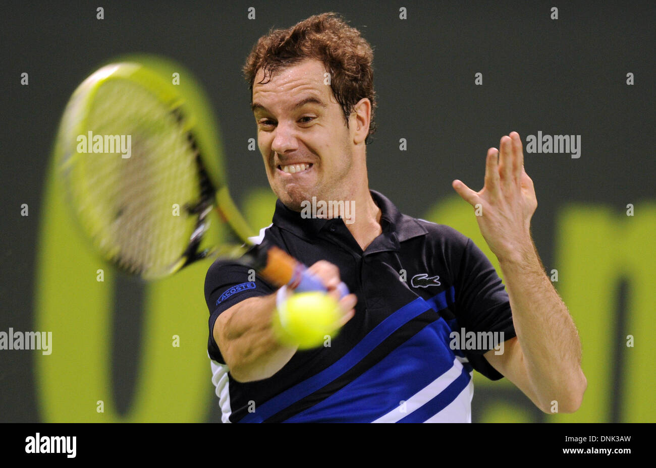 Doha, Qatar. 31st December 2013. . Richard Gasquet of France hits a ...