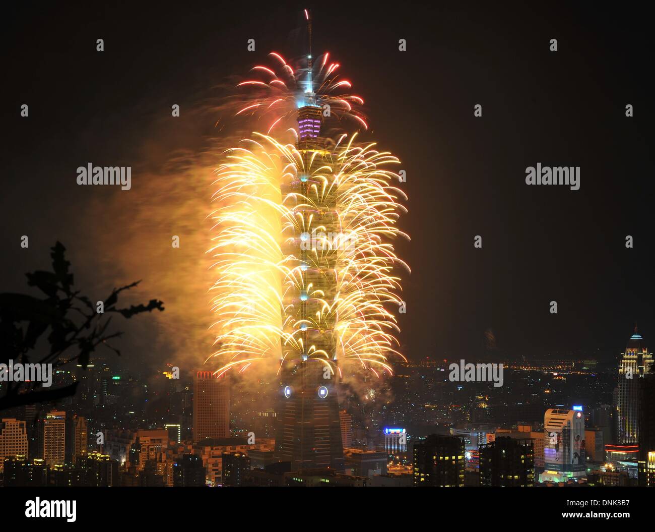 Taipei, China's Taiwan. 1st Jan, 2014. Fireworks explode from the ...
