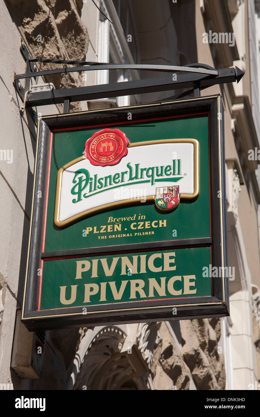 Pivnice U Pivrnce Restaurant Sign; Prague; Czech Republic; Europe Stock ...