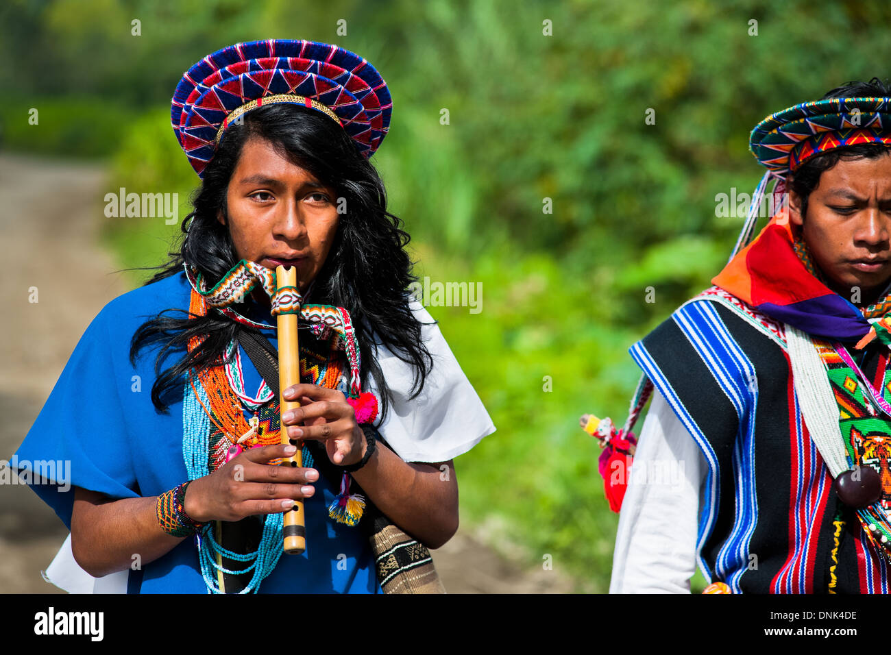 A native from the Kamentsá tribe plays flute during the Carnival of ...