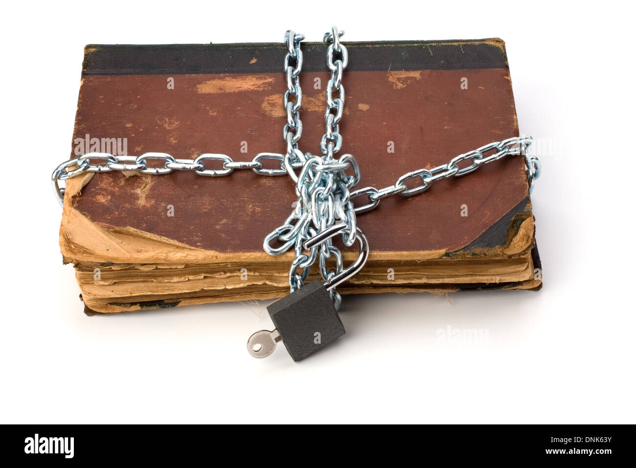 tattered book with chain and padlock isolated on white background Stock ...