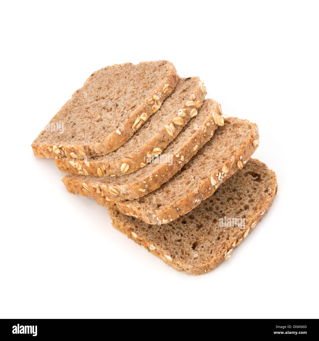 Healthy bran bread slices with rolled oats isolated on white background ...