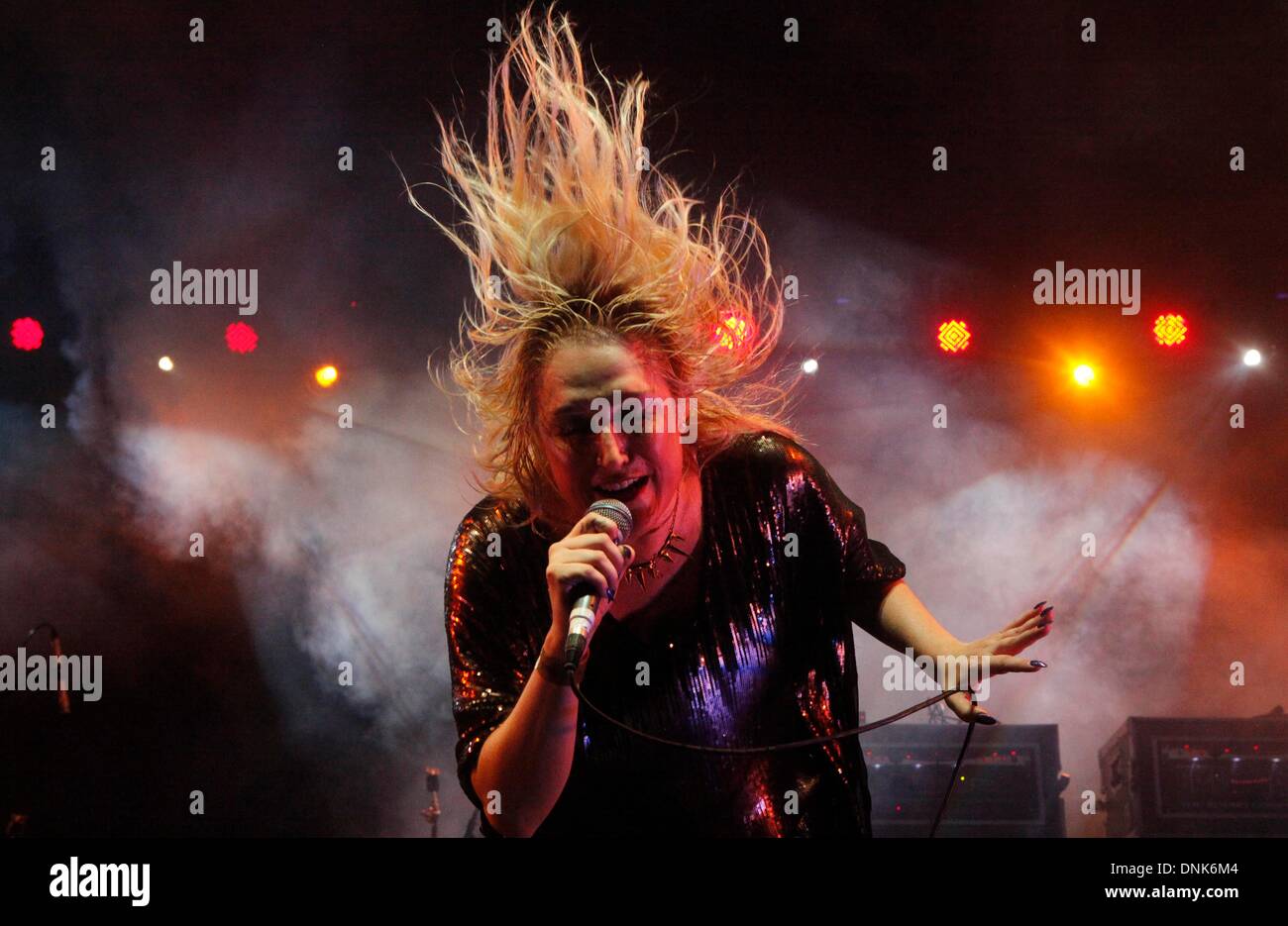 Victoria Falls, Zimbabwe. 1st January 2014. An entertainer sings at the ...